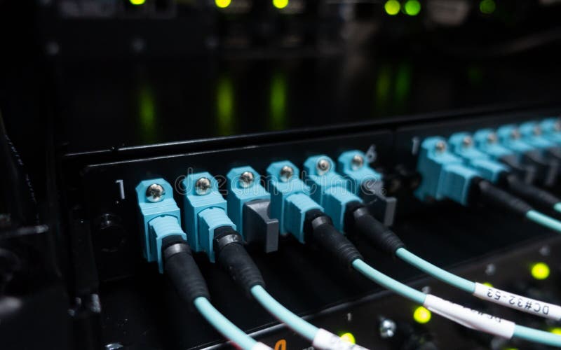 Optical Cables in a Large Server Rack Stock Image - Image of blue ...