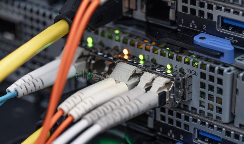 Fiber Optical Connections with Servers Stock Image - Image of ...