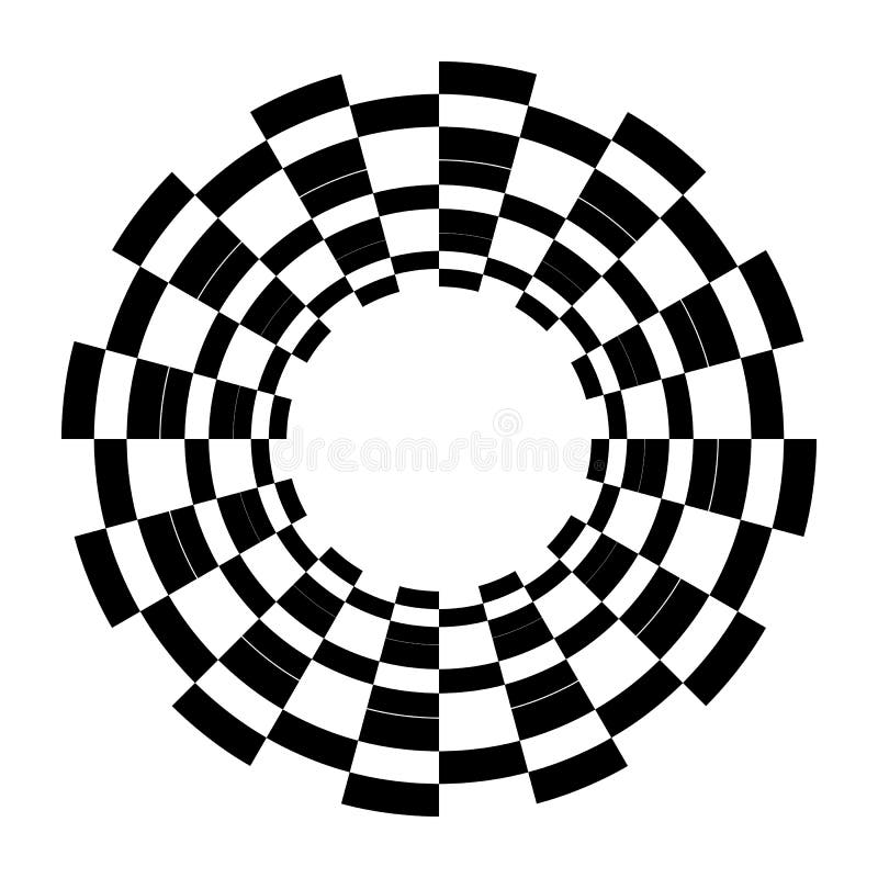 Optical Checkered Circle Classic Circular Op Art Design in Black and ...