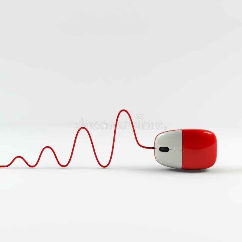 Optical Computer Mouse and Cable in Form of Wave on a White Background ...