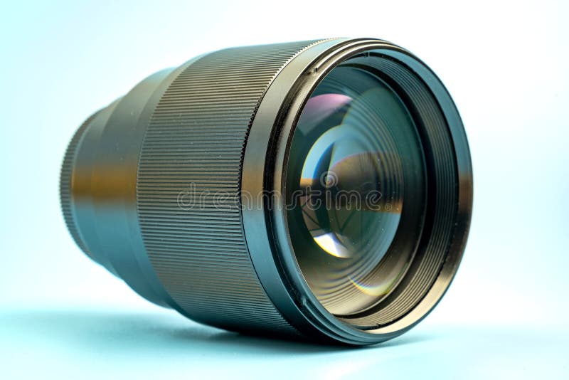 Optical Digital Camera Lens Isolated on Blue Background Stock Photo ...