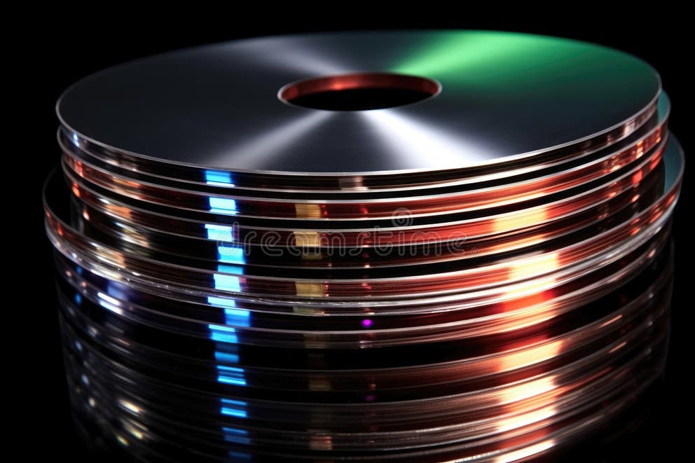 Optical Discs Stacked on a Shiny Black Surface Stock Illustration ...