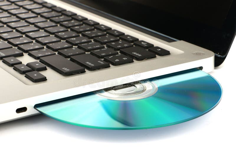 Optical DVD, CD Drive on Laptop Computer on White Background, Close-up ... Optical DVD, CD Drive on Laptop Computer on White Background, Close-up ...