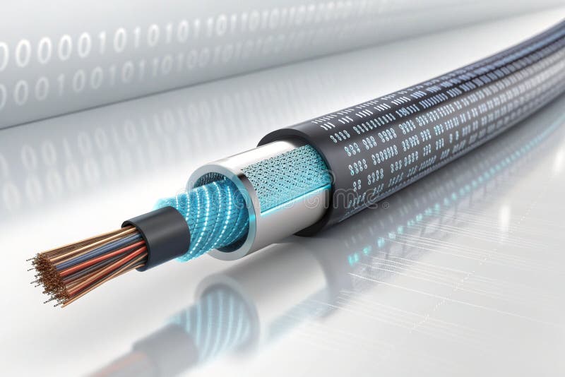 Optical Fiber Cable with Binary Cods. 3d Illustration - Generated by Ai ...