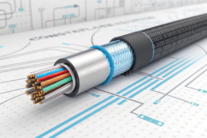 Optical Fiber Cable with Binary Cods. 3d Illustration - Generated by Ai ...