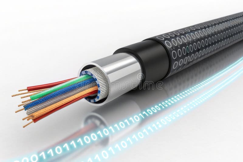 Optical Fiber Cable with Binary Cods. 3d Illustration - Generated by Ai ...