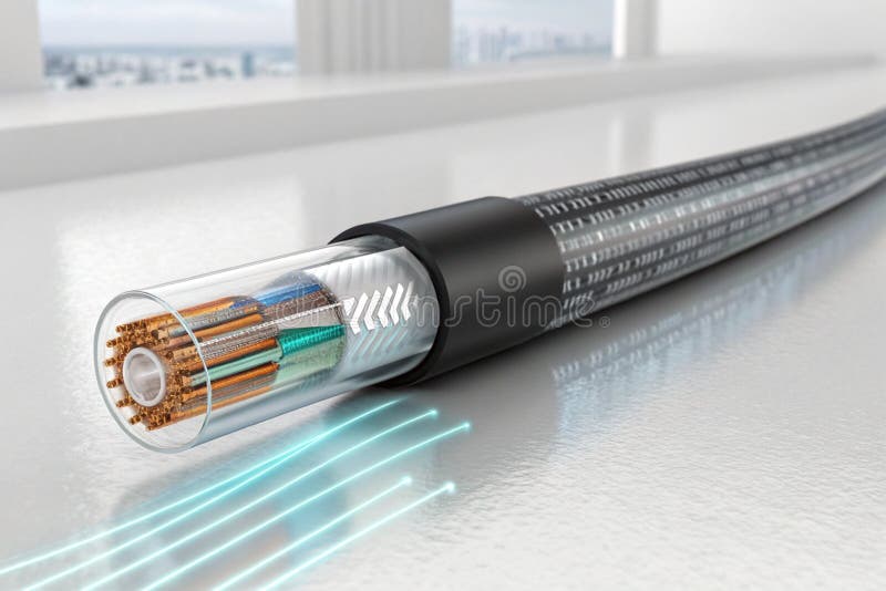 Optical Fiber Cable with Binary Cods. 3d Illustration - Generated by Ai ...