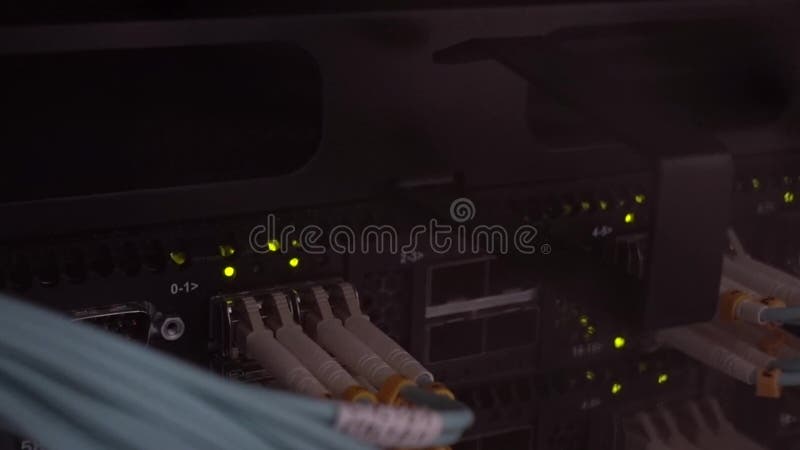 Optical Port in a Blade Server in Data Center. Optical Fiber Cable ...