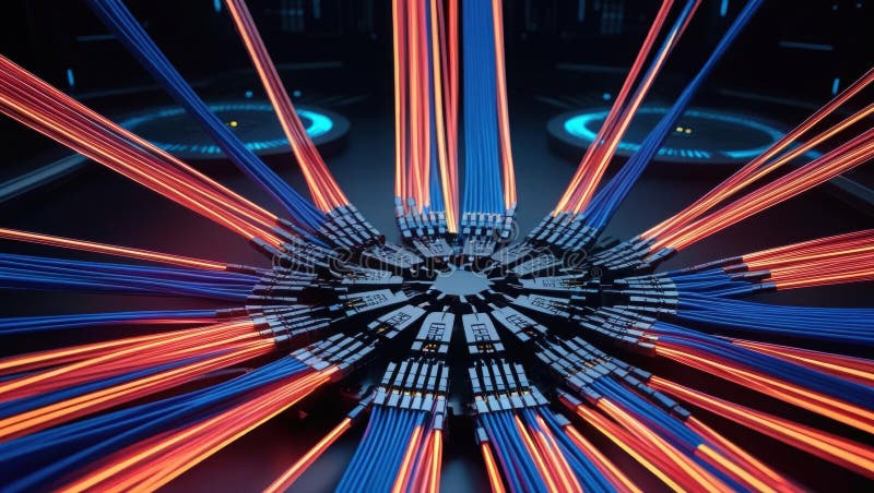 Optical Fiber Cables Pulsating with Light Signals Create Vibrant ...