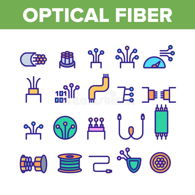 Optical Fiber Color Elements Icons Set Vector Stock Vector ...