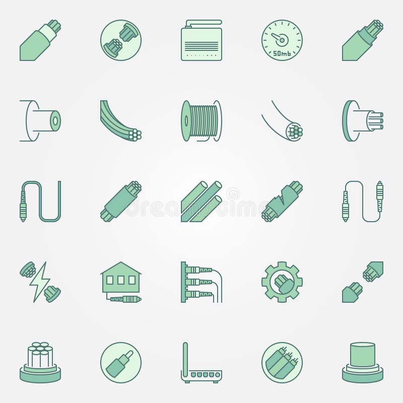 Optical Fiber Colored Icons Set - Vector Fiber-optic Symbols Stock ...