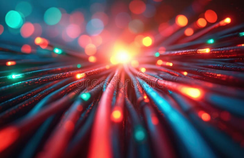 Optical Fiber Illustration. Cables with Red, Green Light Signals ...
