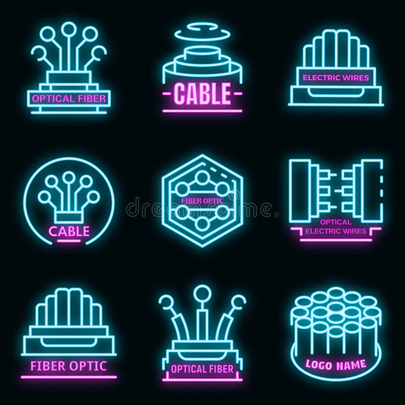 Optical Fiber Logo Set Vector Neon Stock Vector - Illustration of ...