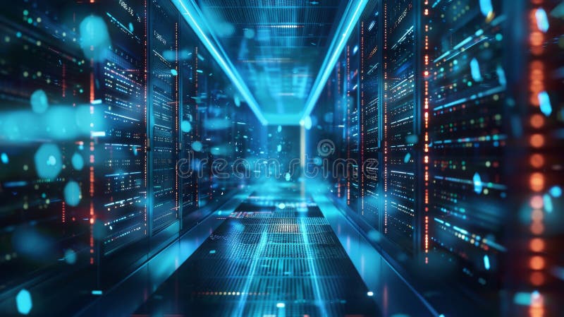 Optical Fiber Network Cluster with Data Center Abstract Background ...