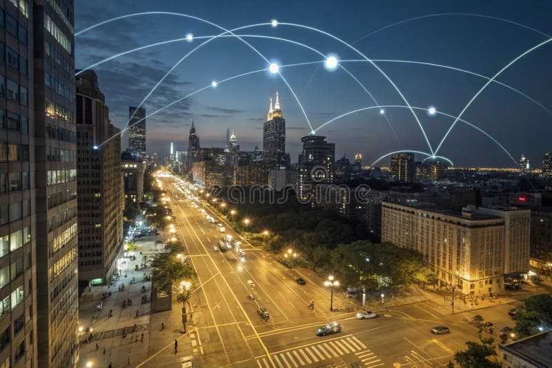 Optical Fiber Network Connection in City Night View - Generated by Ai ...