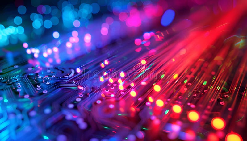 Optical Fiber Strands, Binary Code and Circuit Board, Multiple Exposure ...