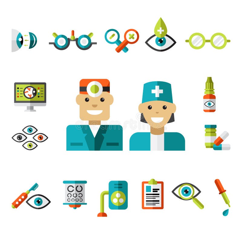 Optical Icons, Ophthalmology Icons Set Stock Vector - Illustration of ...