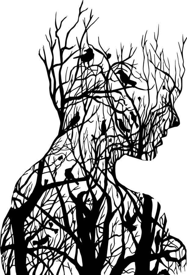 An Optical Illusion Couple Tree Design with a Man and Womans Faces in ...