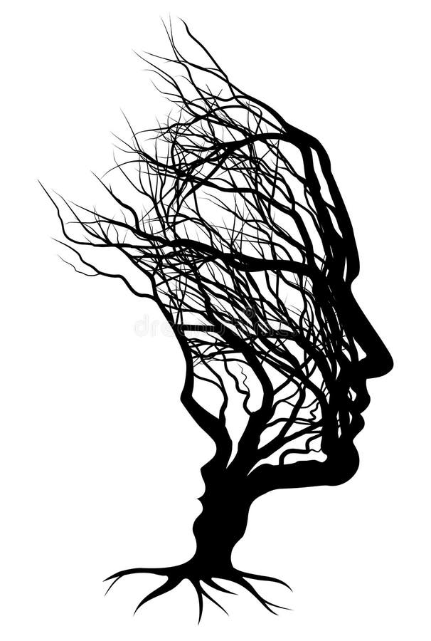 Optical Illusion Father Man and Child Tree Faces Stock Vector ...