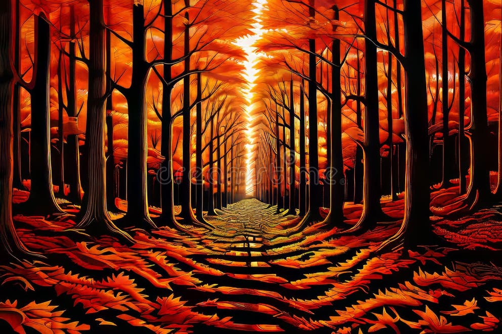 Optical Illusion Forest an Op Art Rendition of an Autumn Forest Stock ...