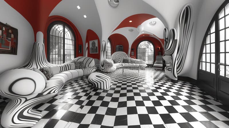 Optical Illusion Living Room Stock Illustration - Illustration of sofa ...