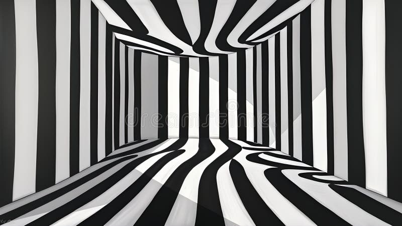 Optical Illusion Room with Black and White Stripes Stock Illustration ...