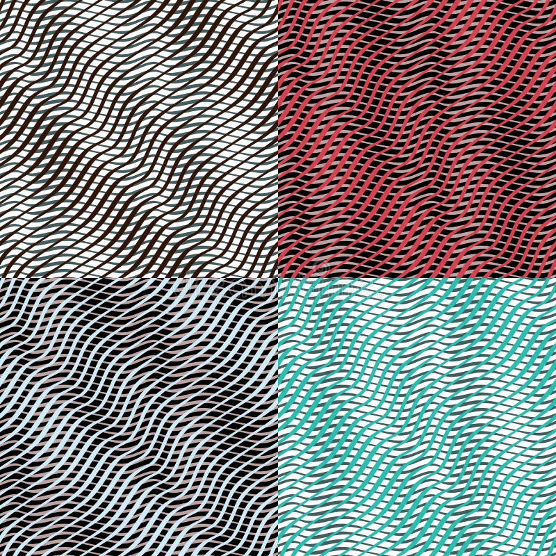 Optical Illusion. Set of Four Seamless Striped Pattern. Stylized Wave ...