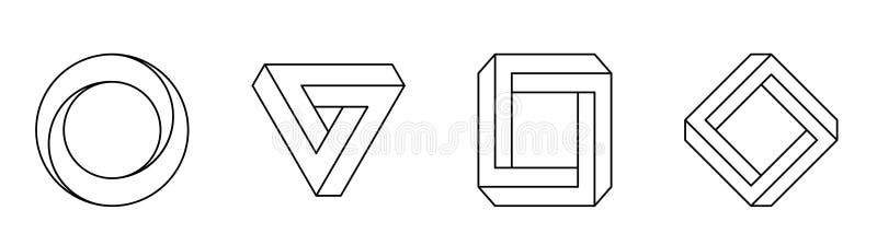 Optical Illusion Shapes Isolated on White Background. Impossible Shapes ...