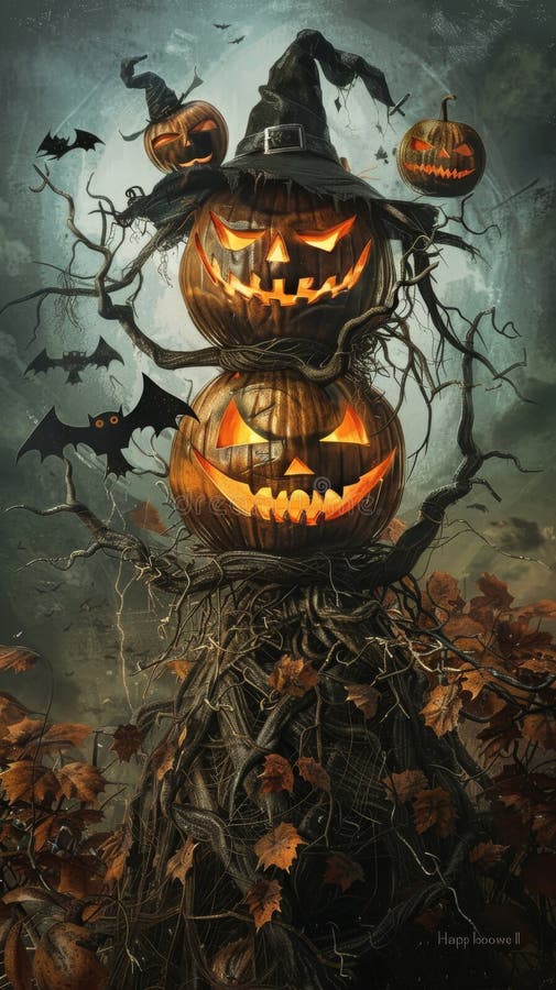 Optical Illusion with Spooky Halloween Figures Stock Illustration ...