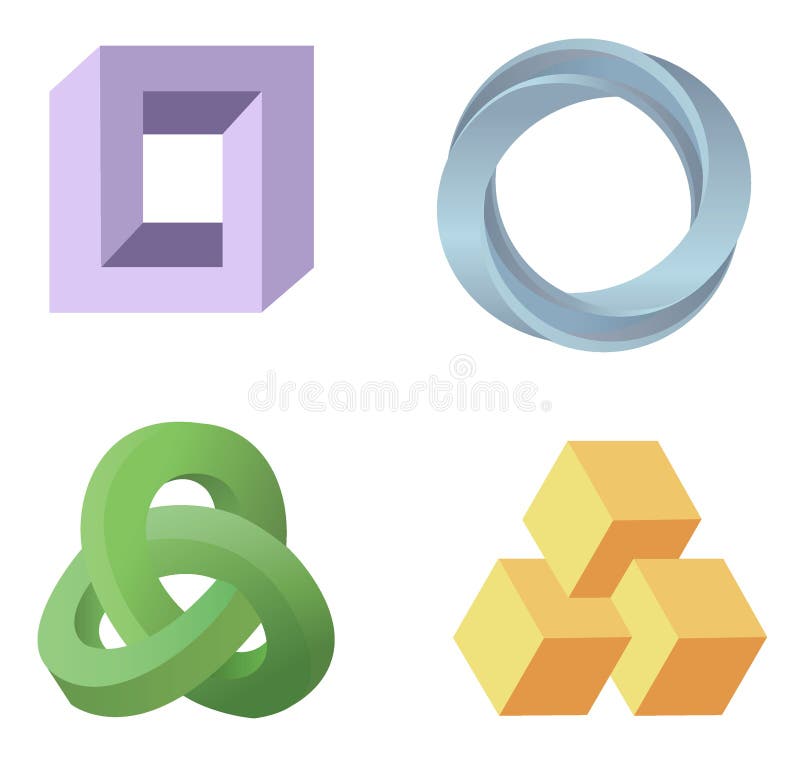 Different Optical Illusions of Impossible Objects Stock Vector ...