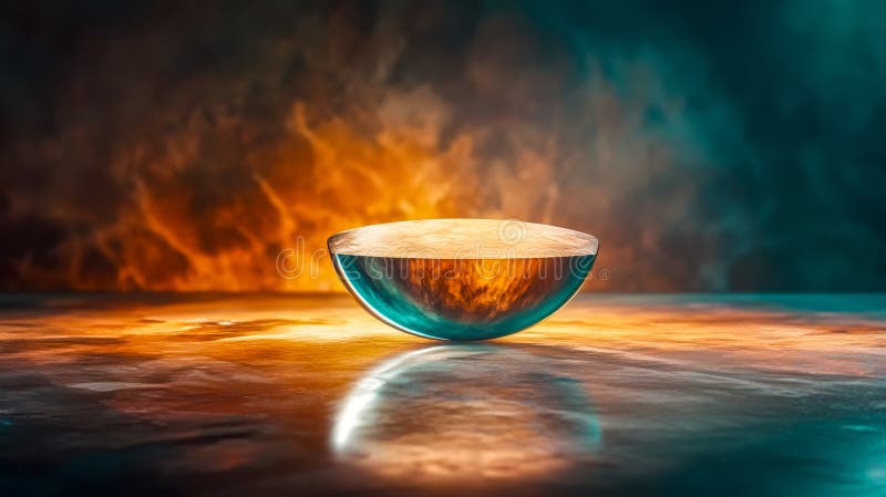 Optical Lens Bending Light on Table with Orange and Teal Background ...