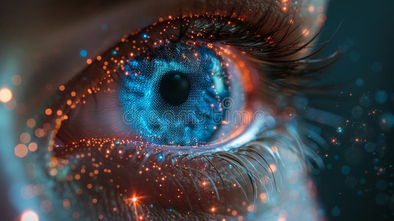 Optical Lens Structure Illustrated in Glowing Polygon Style in a ...