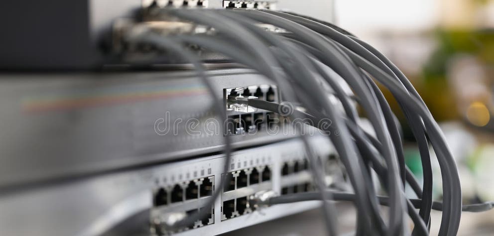 Optical Mains Cables Connected To Main Server Closeup Stock Photo ...