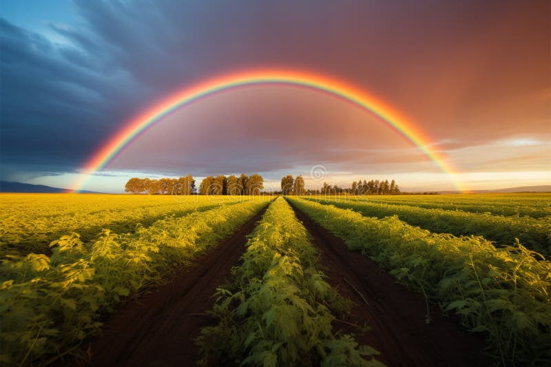 Optical Phenomenon Double Rainbow Arcs Gracefully Over Open Field Stock ...