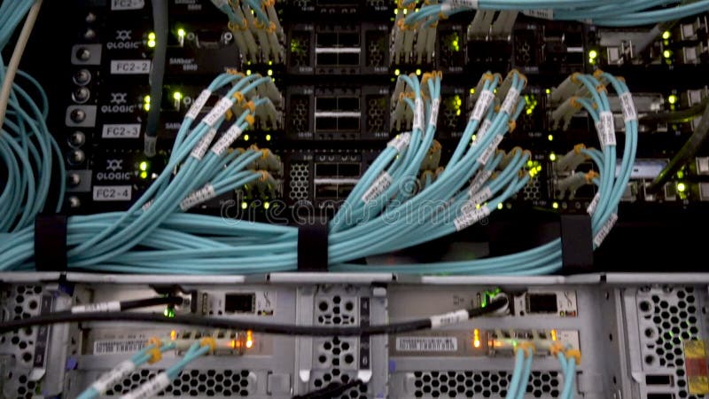 Optical Fiber. Severs Computer in a Rack at the Large Data Center Stock ...