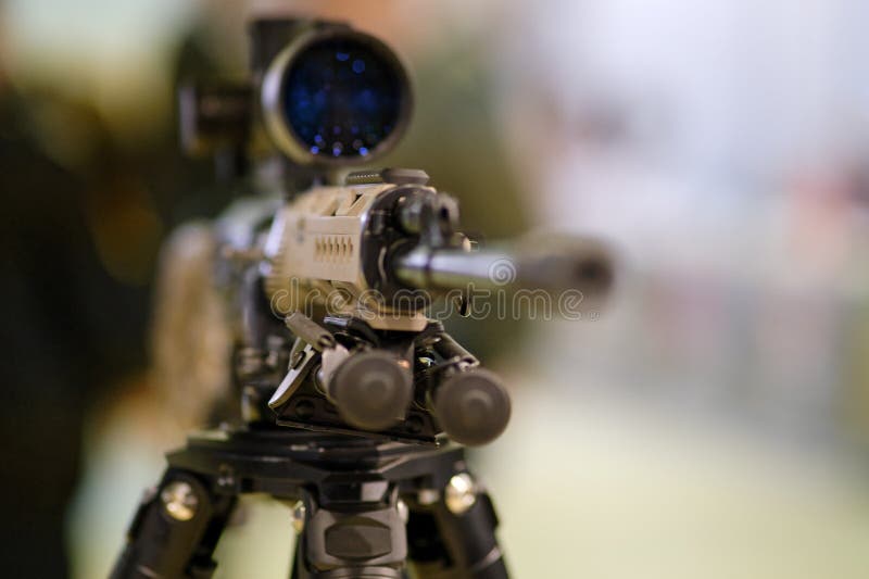 Optical Sight on a Sniper Rifle. Optical Sight on the Weapon Stock ...