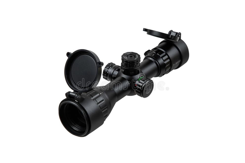 Optical Sniper Scope with Open Protective Covers. Optical Device for Aiming and Shooting at Long ...