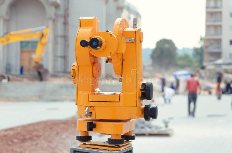 Theodolite on Construction Place Close Up Stock Image - Image of ...