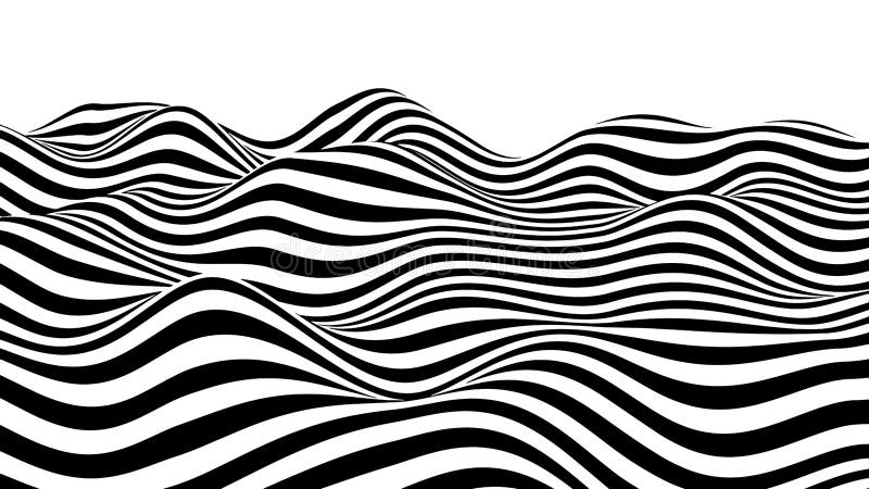 An Optical Wave of Lines. Abstract 3D Illusion. Distorted Black Lines ...