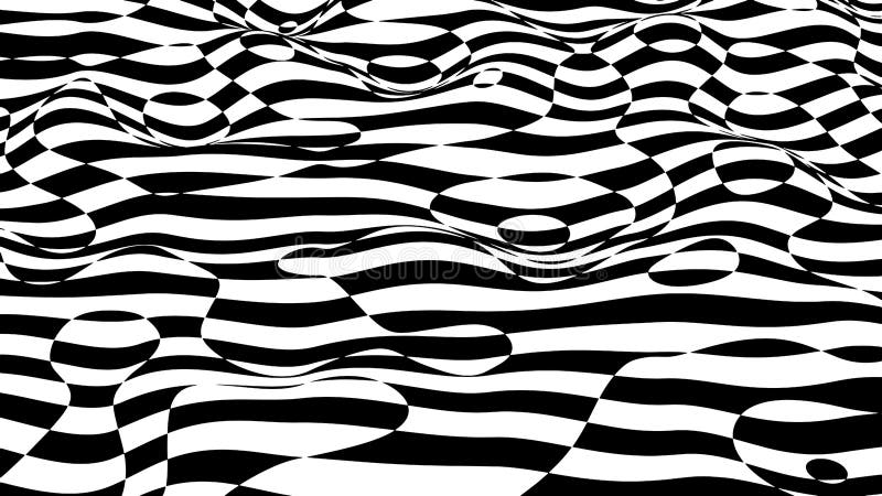 An Optical Wave of Lines. Abstract 3D Illusion. Distorted Black Lines ...