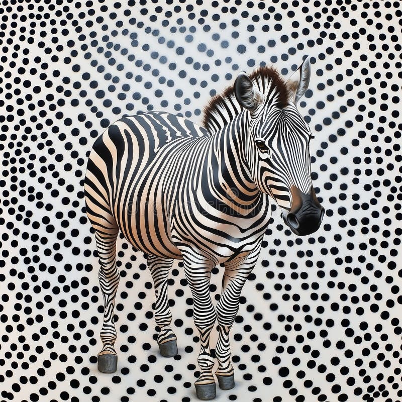 An Optical Zebra Illustration on a Black-and-white Dotted Background ...