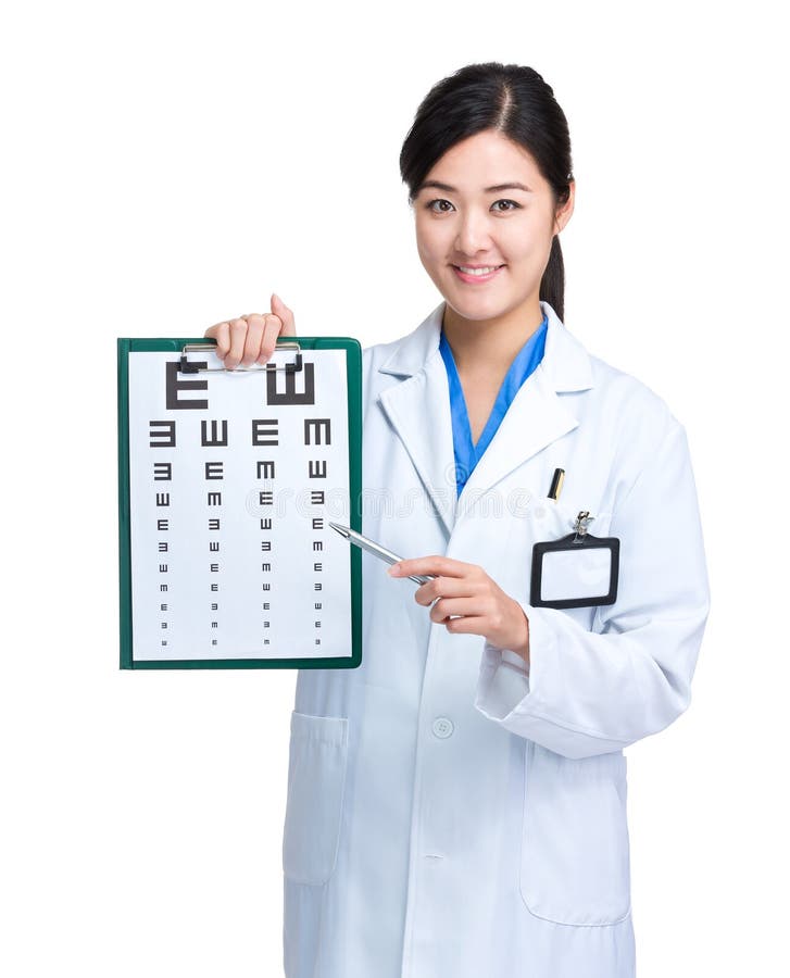 Optician Doctor with Eye Chart and Pen Stock Image - Image of portrait ...