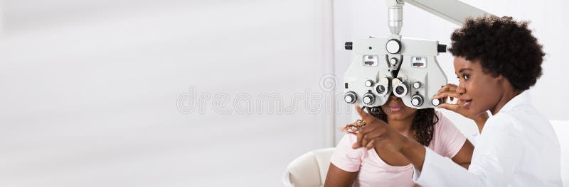 Optician Doing Optometry Eye Exam Stock Image - Image of copy, optician ...