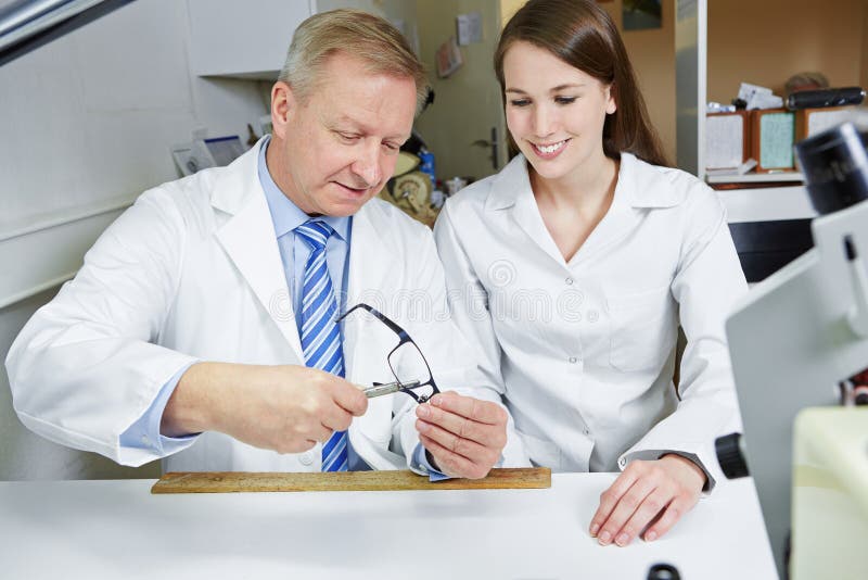 Optician Teaching Apprentice Stock Photo - Image of hand, trainee: 31015394