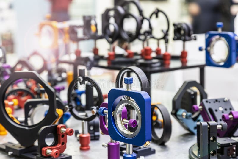 Various Optics and Laser Holders and Motorized Positioners Stock Photo ...