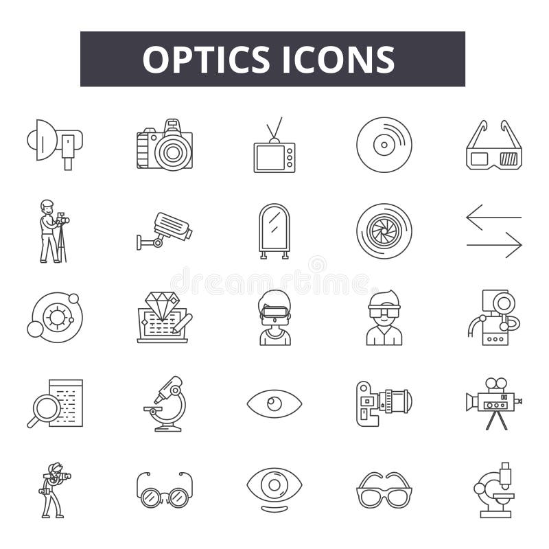 Optics Line Vector Icons and Signs. Light, Reflection, Refraction ...