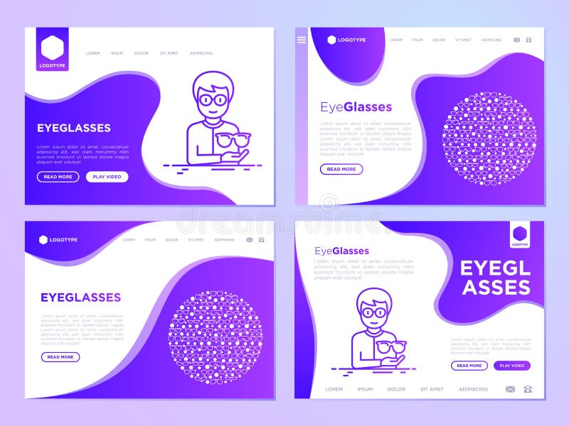 Optics Shop Web Page Templates. Man is Trying on Different Eyeglasses ...