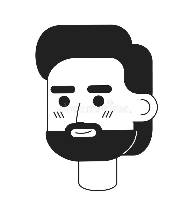 Optimistic Bearded Man Monochromatic Flat Vector Character Head Stock