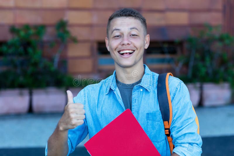 Optimistic Blond Male Student Walking To University Stock Image - Image ...