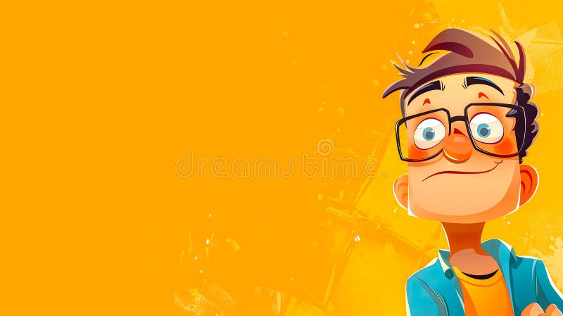 Optimistic Cartoon Boy with Glasses on Yellow Background Stock Image ...